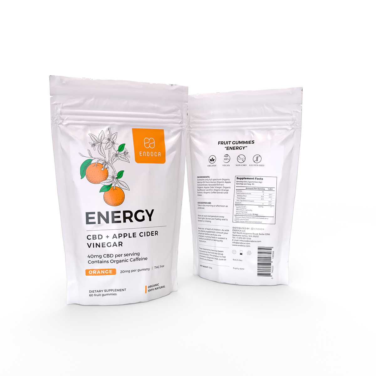 CBD Gummies "Energy" 1200 mg CBD, THC Free, Orange - Endoca© CBD