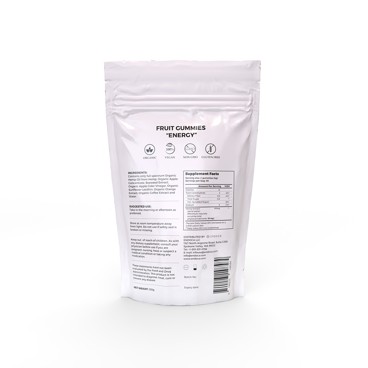 CBD Gummies "Energy" 1200 mg CBD, THC Free, Orange - Endoca© CBD