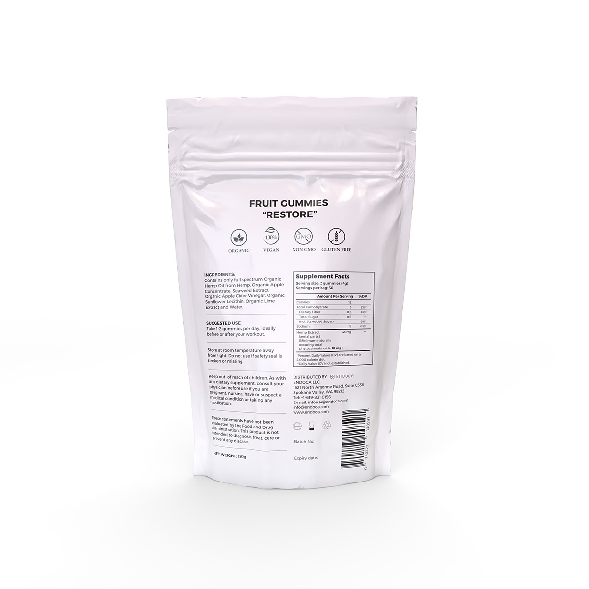 CBD Gummies "Restore" 1200mg CBD, THC Free, Lime - Endoca© CBD