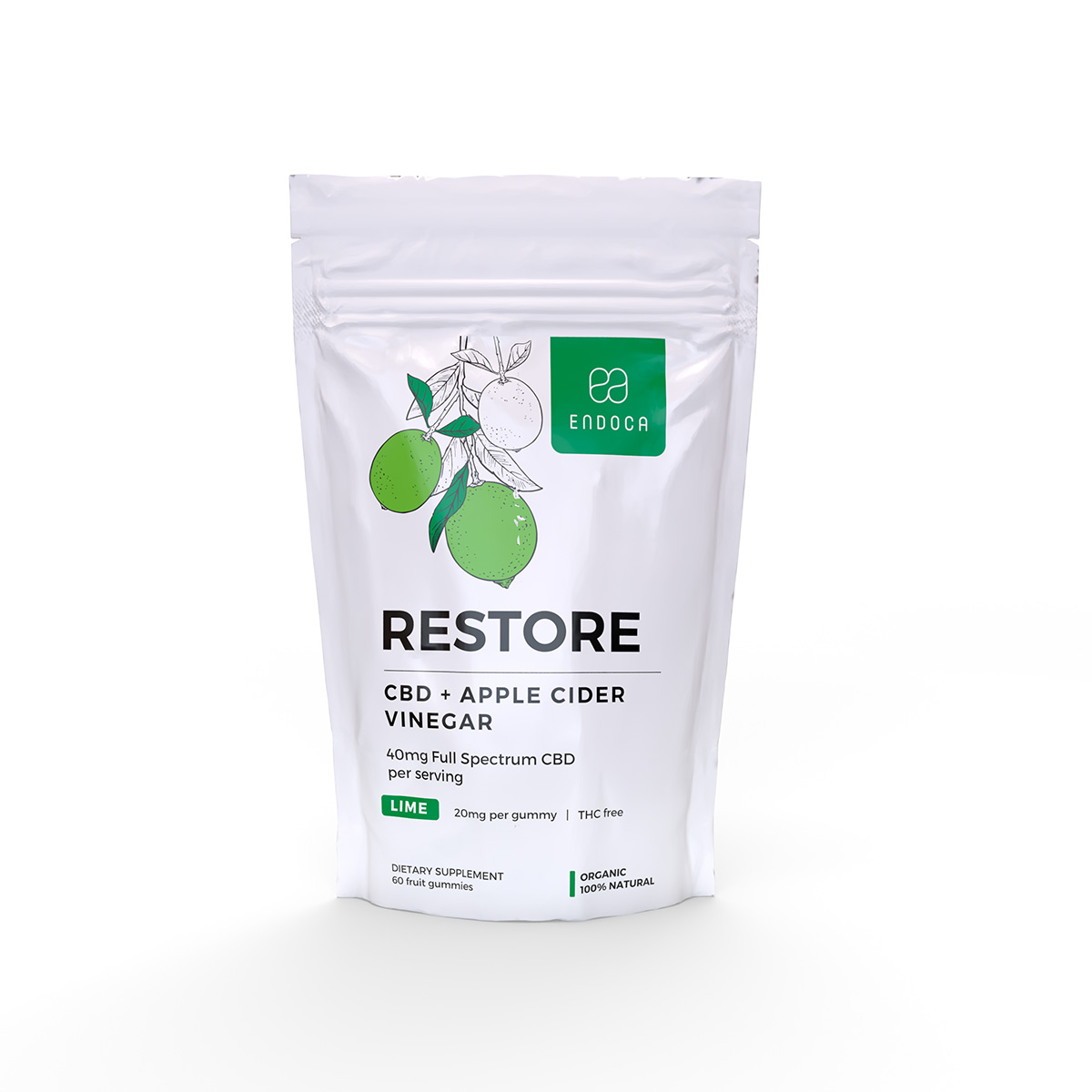 CBD Gummies "Restore" 1200mg CBD, THC Free, Lime - Endoca© CBD